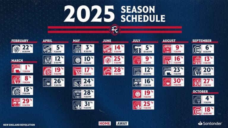 2025 Schedule for New England Revolution